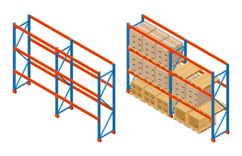 Isometric Warehouse Shelves with Boxes and Empty Shelves. Storage ...