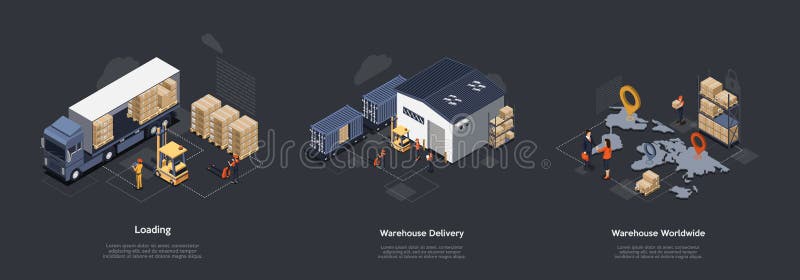 Isometric Warehouse Work Process Concept. on Time Worldwide Delivery ...