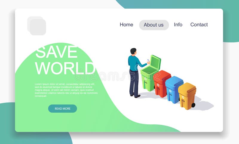 Isometric Waste and Garbage Sorting Web Page Template with Trash Bins ...