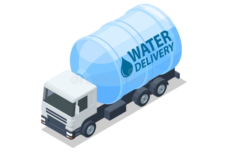Isometric Water Delivery Service. Truck Carrying Plastic Containers of Drinking Water Stock ...