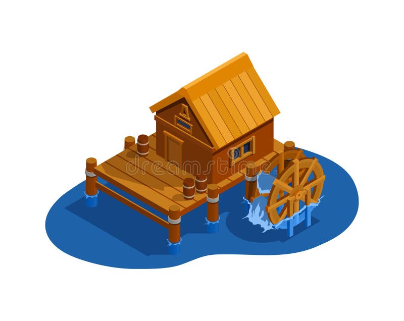Isometric Water Mill stock vector. Illustration of renaissance - 275471965
