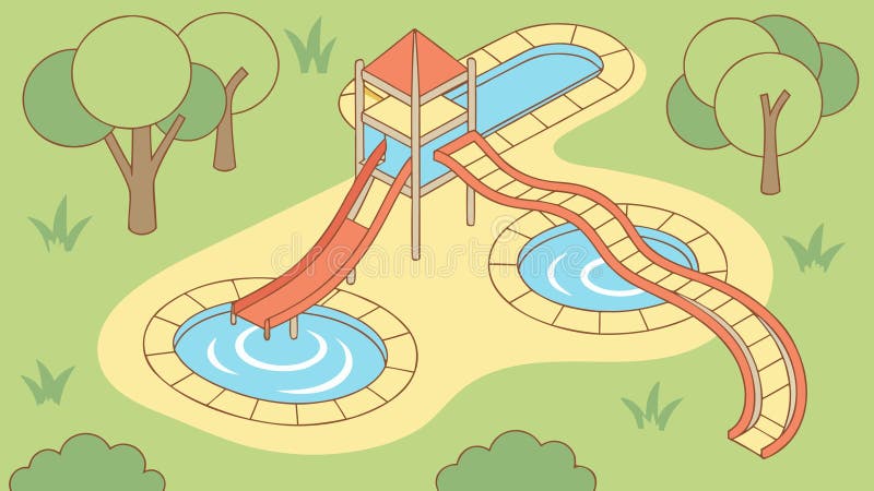 Isometric Water Park Slide & Pool, Vector Design Generative AI Stock ...