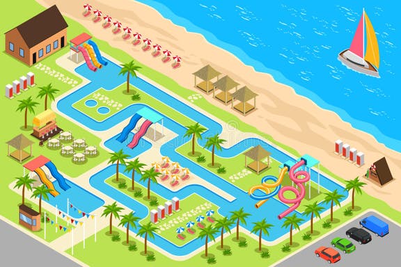 Isometric Waterpark Resort Map Vector Illustration Stock Vector ...