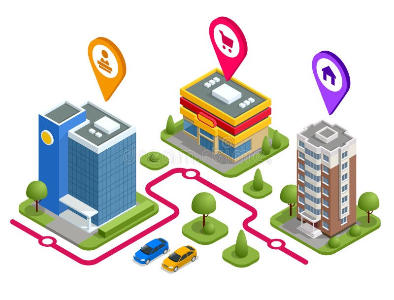 Isometric the Way Work Shop House Concept. Vector Illustration Stock ...