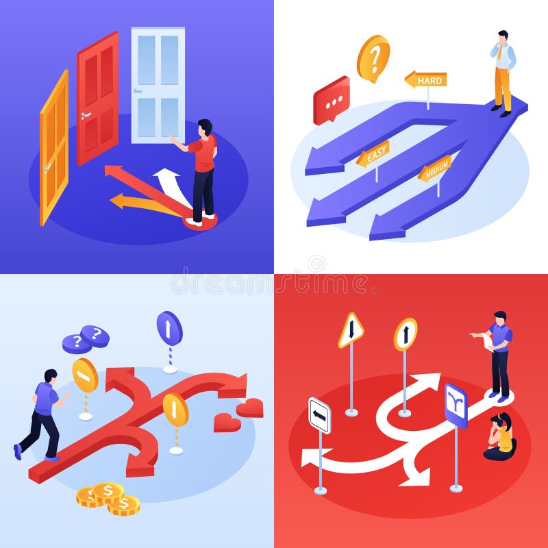 Isometric Ways of Choosing Illustrations Stock Illustration ...