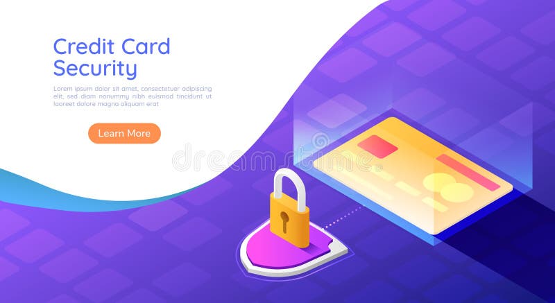 Isometric Web Banner Credit Card with Shield and Lock Security System ...