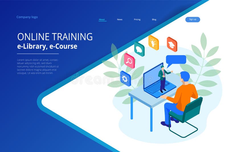 Isometric Web Banner Online Training or Education and Internet Training ...