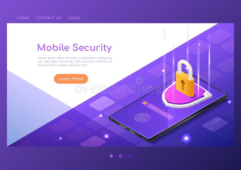 Isometric Web Banner Shield with Lock and Finger Print Scan System on ...