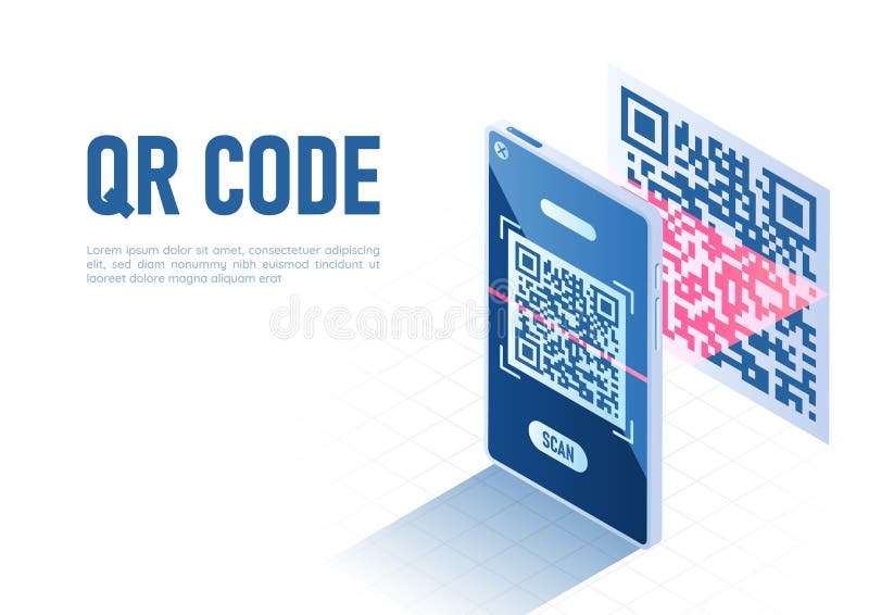 Isometric Web Banner Smartphone with a Scaner Scanning QR Code Stock ...