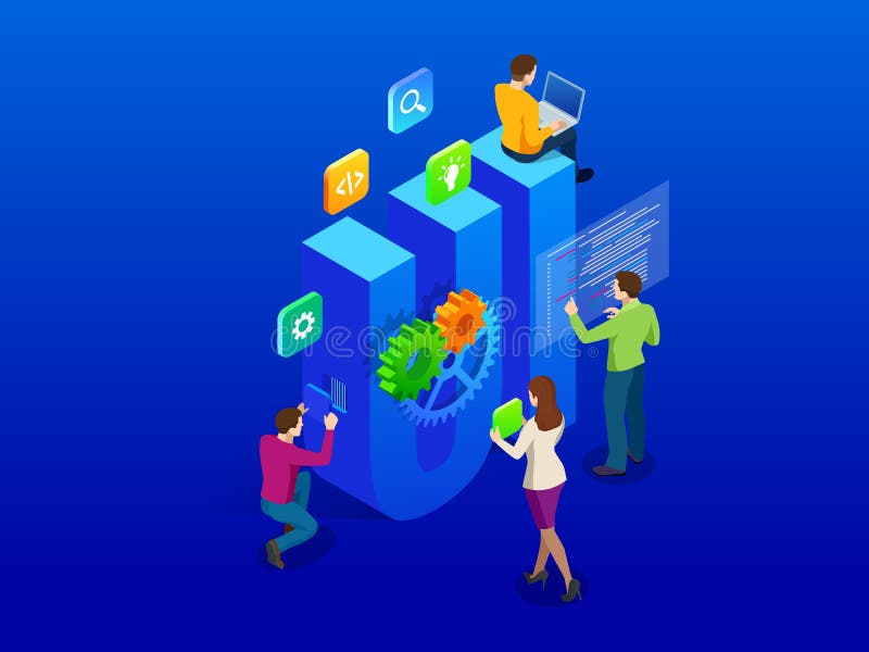Isometric Web Development and Coding Concept. App Development for ... Isometric Web Development and Coding Concept. App Development for ...