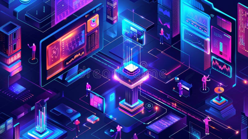 Isometric Website Banner of Human Resources Information Systems. Human ...