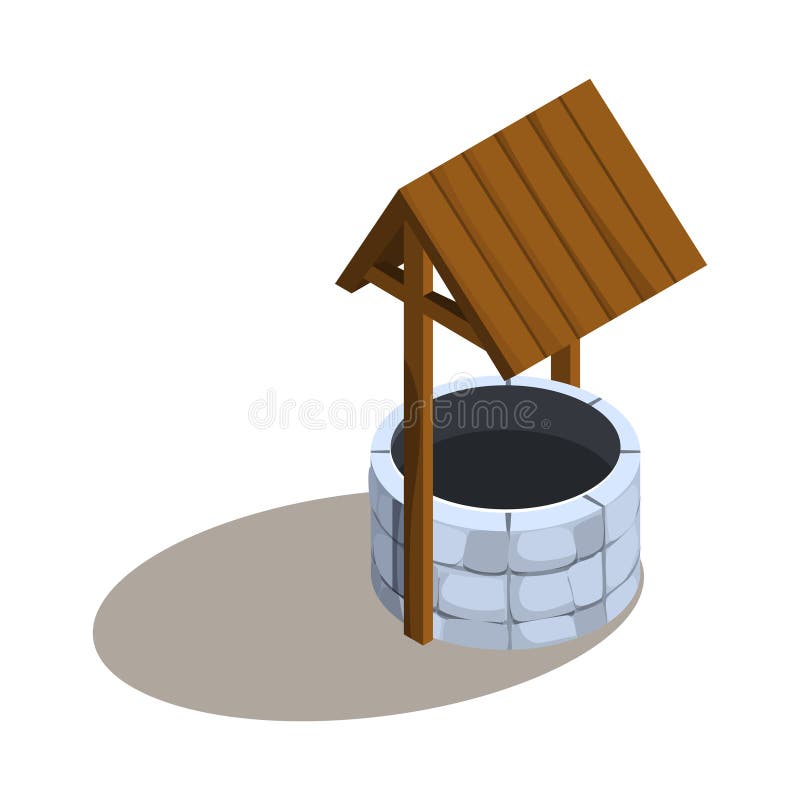 Isometric well with roof stock vector. Illustration of tree - 353238125