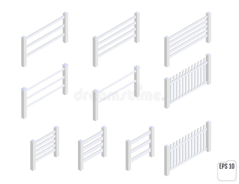 Isometric White Fence Sections. Vector Stock Vector - Illustration of ...
