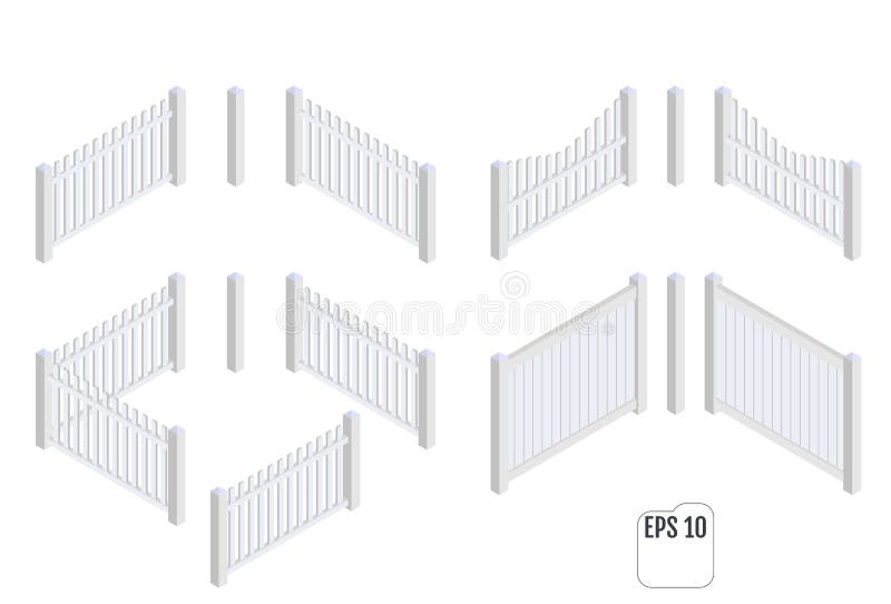 Isometric White Fence Sections. Vector Stock Vector - Illustration of ...