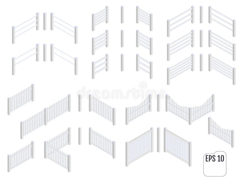 Isometric White Fence Sections. Vector Stock Vector - Illustration of ...