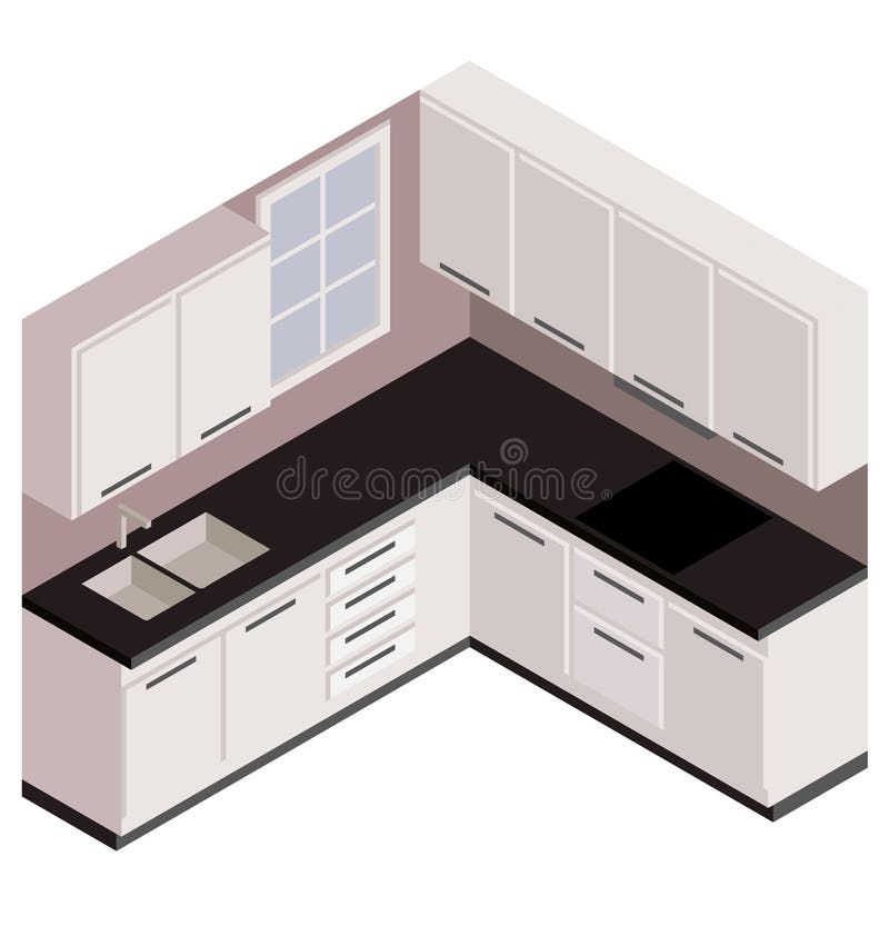 Isometric white kitchen stock vector. Illustration of building - 69378384