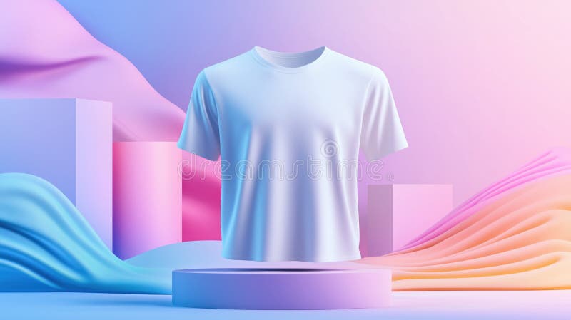 Isometric White Oversize Tee Shirt with Rainbow Geometric Background ...