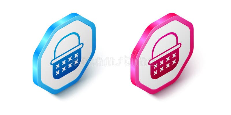 Isometric Wicker Basket Icon Isolated on White Background. Hexagon ...