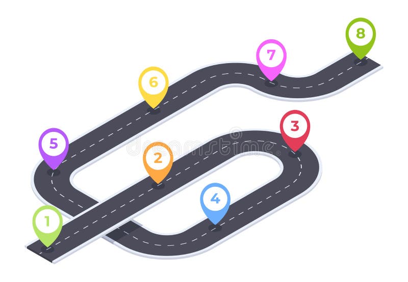 Isometric Winding Road Infographic. Timeline Road Navigation, City Map ...