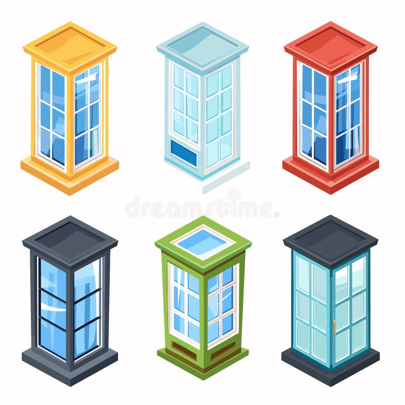 Isometric Windows Set Featuring Six Different Styles Colors. Various ...