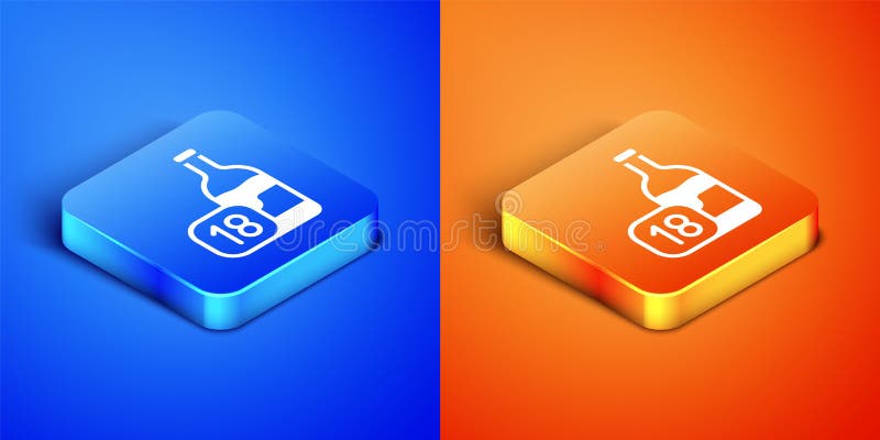 Isometric Wine Bottle Icon Isolated on Blue and Orange Background. Age ...