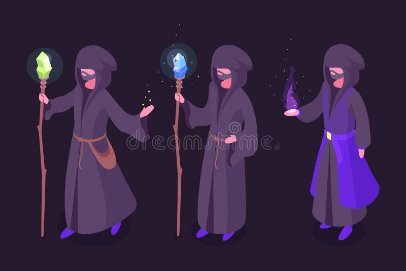 Isometric Wizard. Witchcraft Magician Characters, Practitioners of ...