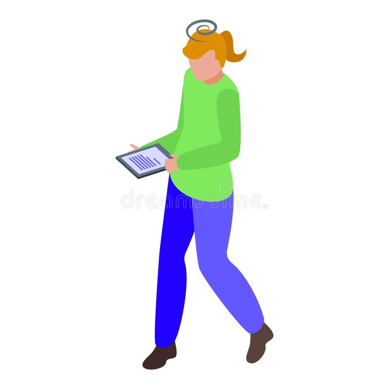 Isometric Woman Walking with Tablet Stock Illustration - Illustration ...