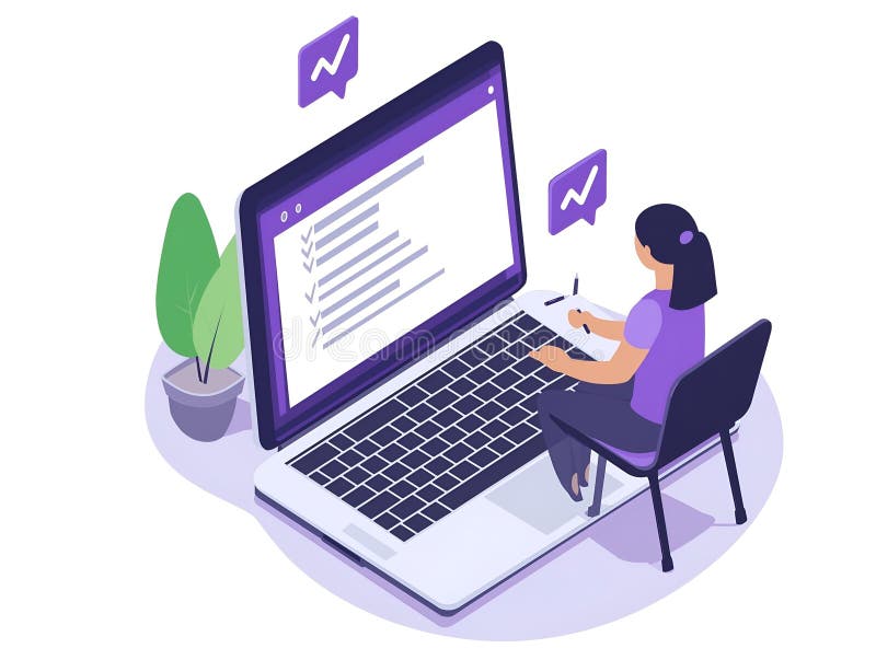 Isometric Woman Working Laptop Software Interface Design Development ...
