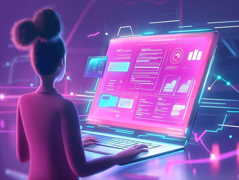 Isometric Woman Working Laptop Software Interface Design Development Stock Illustration ...