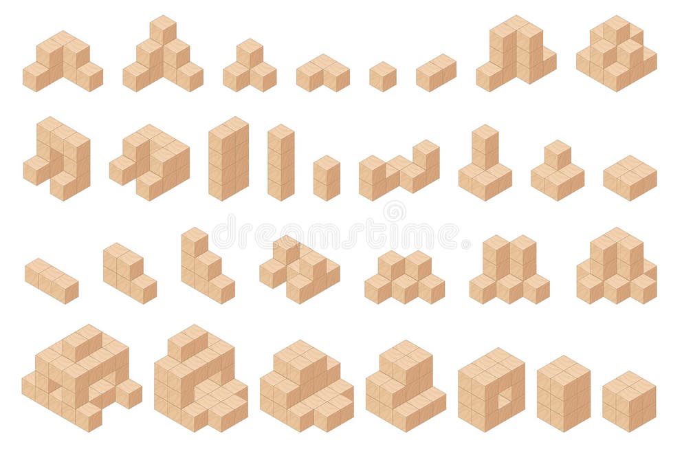 Isometric Wooden Cubes. Constructor Elements, Textured Blocks, Children ...
