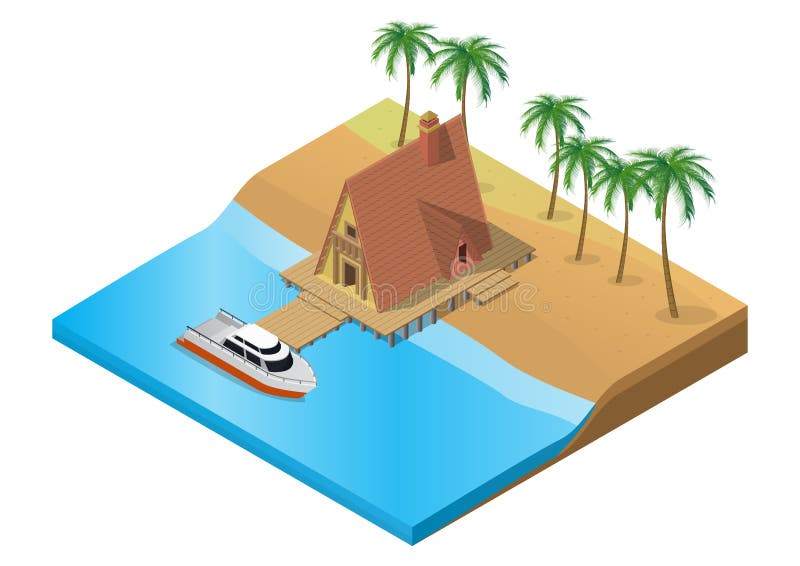 Isometric Wooden Tropical Resort Stock Vector - Illustration of hotel ...