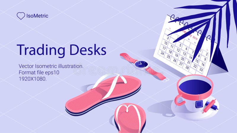 Isometric Work Desk Banner. Freelance Desk Stock Vector - Illustration ...