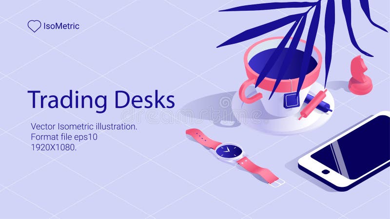Isometric Work Desk Banner. Freelance Desk Stock Vector - Illustration ...