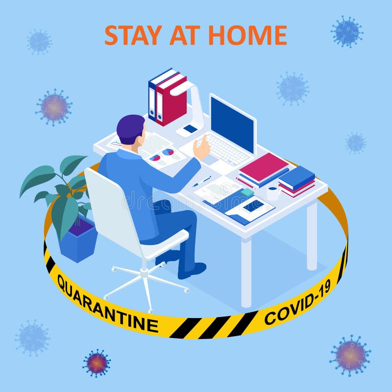 Isometric Work from Home. Corona Virus - Staying and Working at Home ...