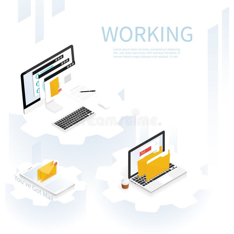 Isometric Work Place Computer,teamwork Gear Vector Stock Illustration ...