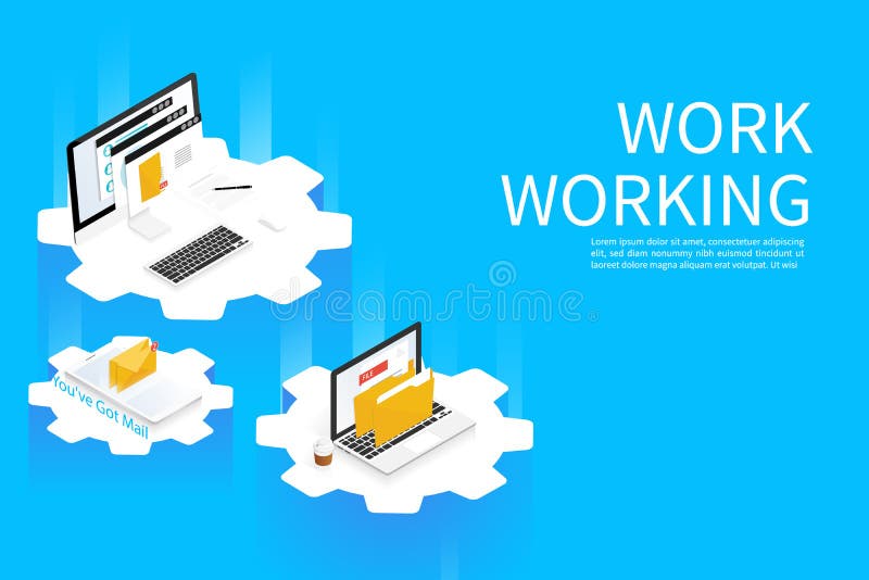 Isometric Work Place Computer,teamwork Gear Vector Stock Vector ...