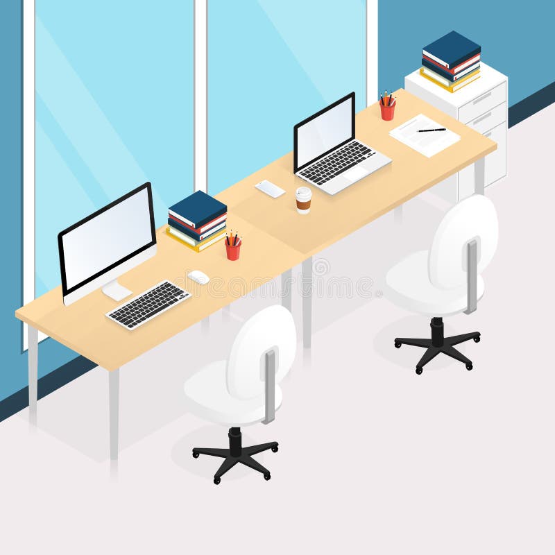 Isometric Work Place Computer,teamwork Gear Vector Stock Vector ...