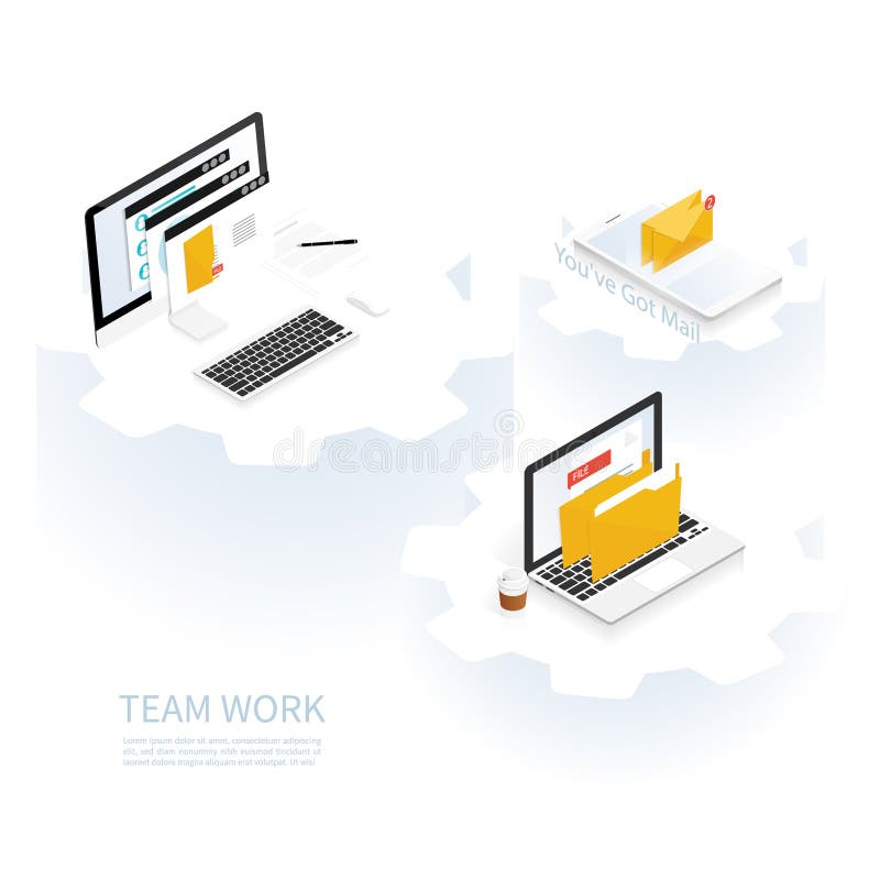 Isometric Work Place Computer,teamwork Gear Vector Stock Vector ...