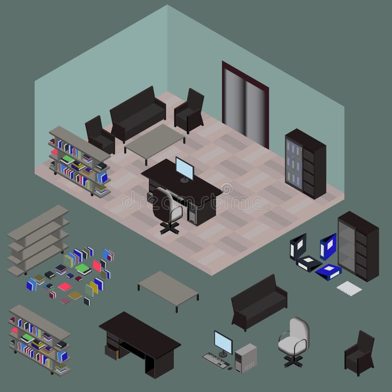 Isometric Work Place with Set of Objects Stock Vector - Illustration of ...