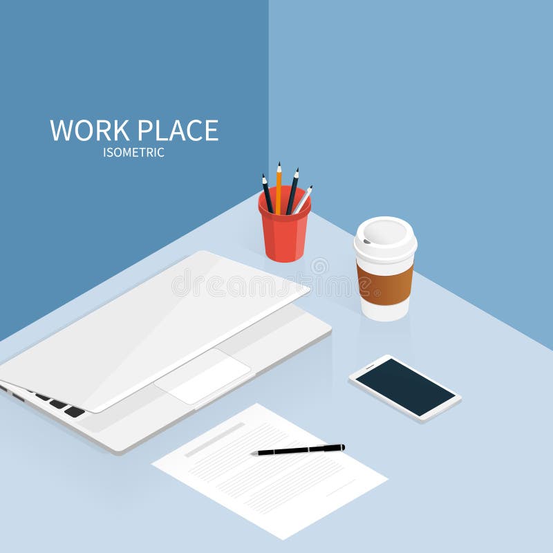 Isometric Work Place Laptop Vector Stock Vector - Illustration of ...
