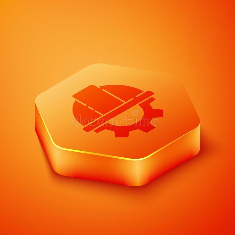 Isometric Worker Safety Helmet and Gear Icon Isolated on Orange ...