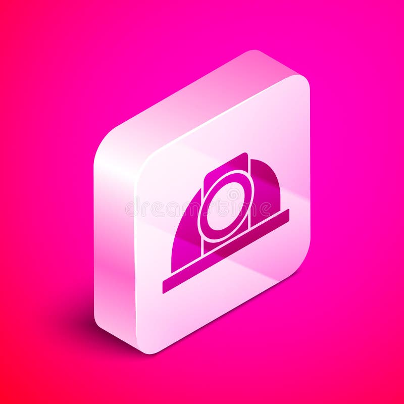 Isometric Worker Safety Helmet Icon Isolated on Pink Background. Silver ...