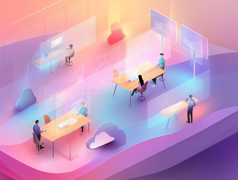 Isometric Workplace Collaboration and Data Visualization Concept Stock ...