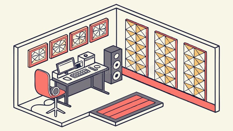 Isometric Workspace with Computers and Speakers Vector, Home Studio ...