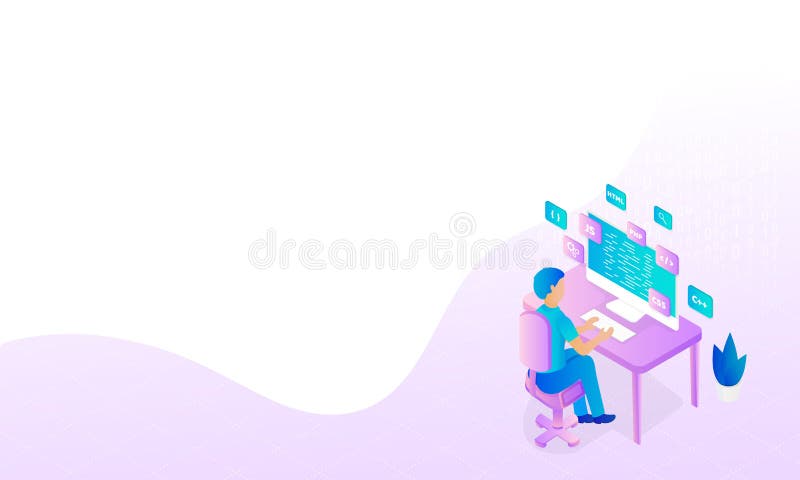 Workspace of Web Developer with Text Code on Abstract Blue Background ...