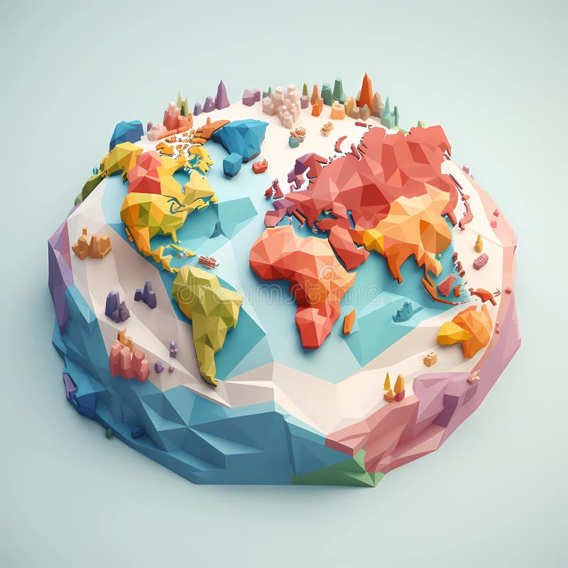 Isometric World Map (All Continents) Stock Illustration - Illustration ...