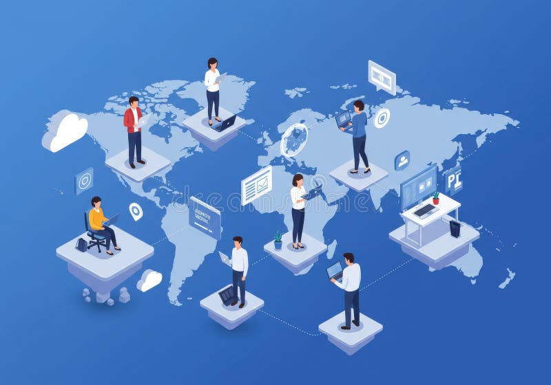 Isometric World Map with Connected Workers Online Stock Illustration ...