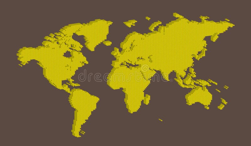 Isometric World Map Vector with Yellow on Light Brown Colored Round ...