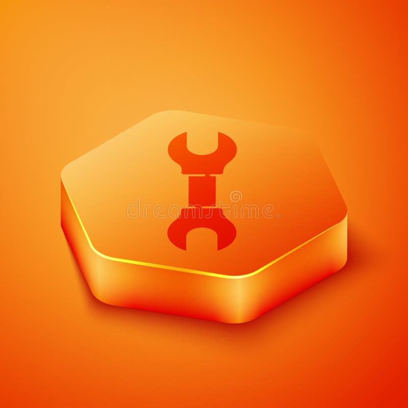 Isometric Wrench Spanner Icon Isolated on Orange Background. Orange ...