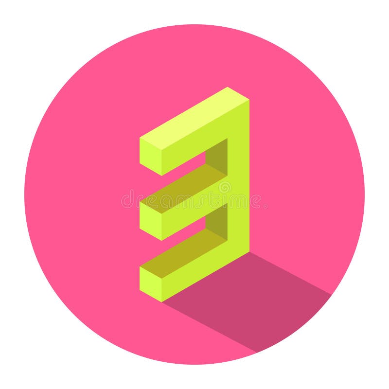 Isometric Yellow Number 3 with Shadow Over Pink Color Circle Stock ...